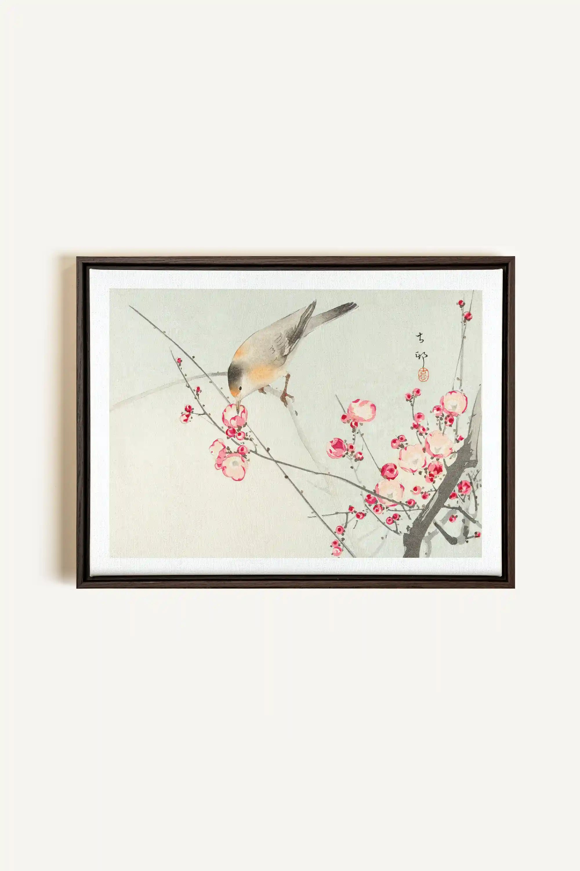 SONGBIRD, Oeuvre sur toile étirée, encadré Brun Noyer – Oleka Canvas
