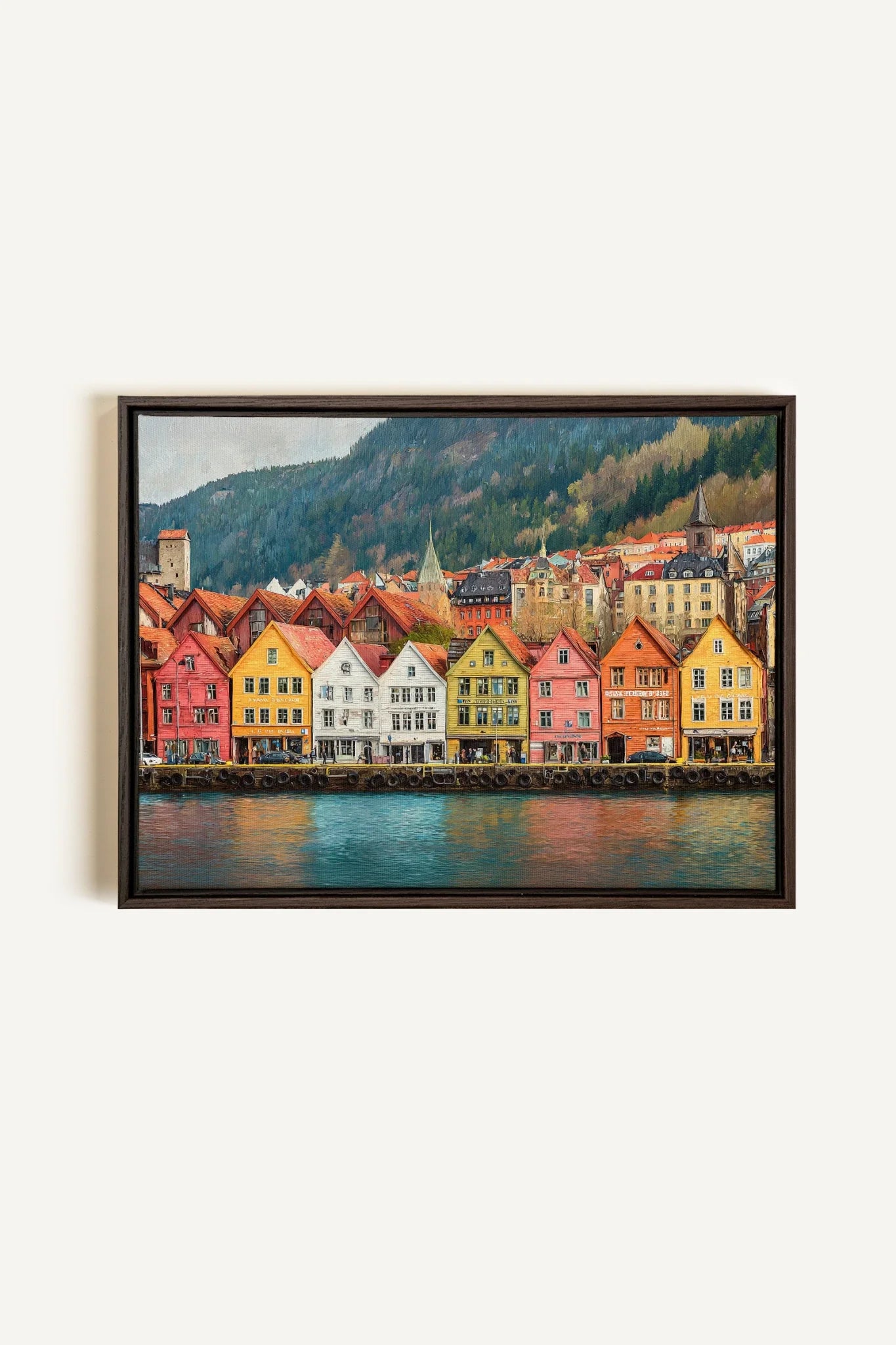 HARBOR COLORS, Oeuvre sur toile étirée, encadré Brun Noyer – Oleka Canvas
