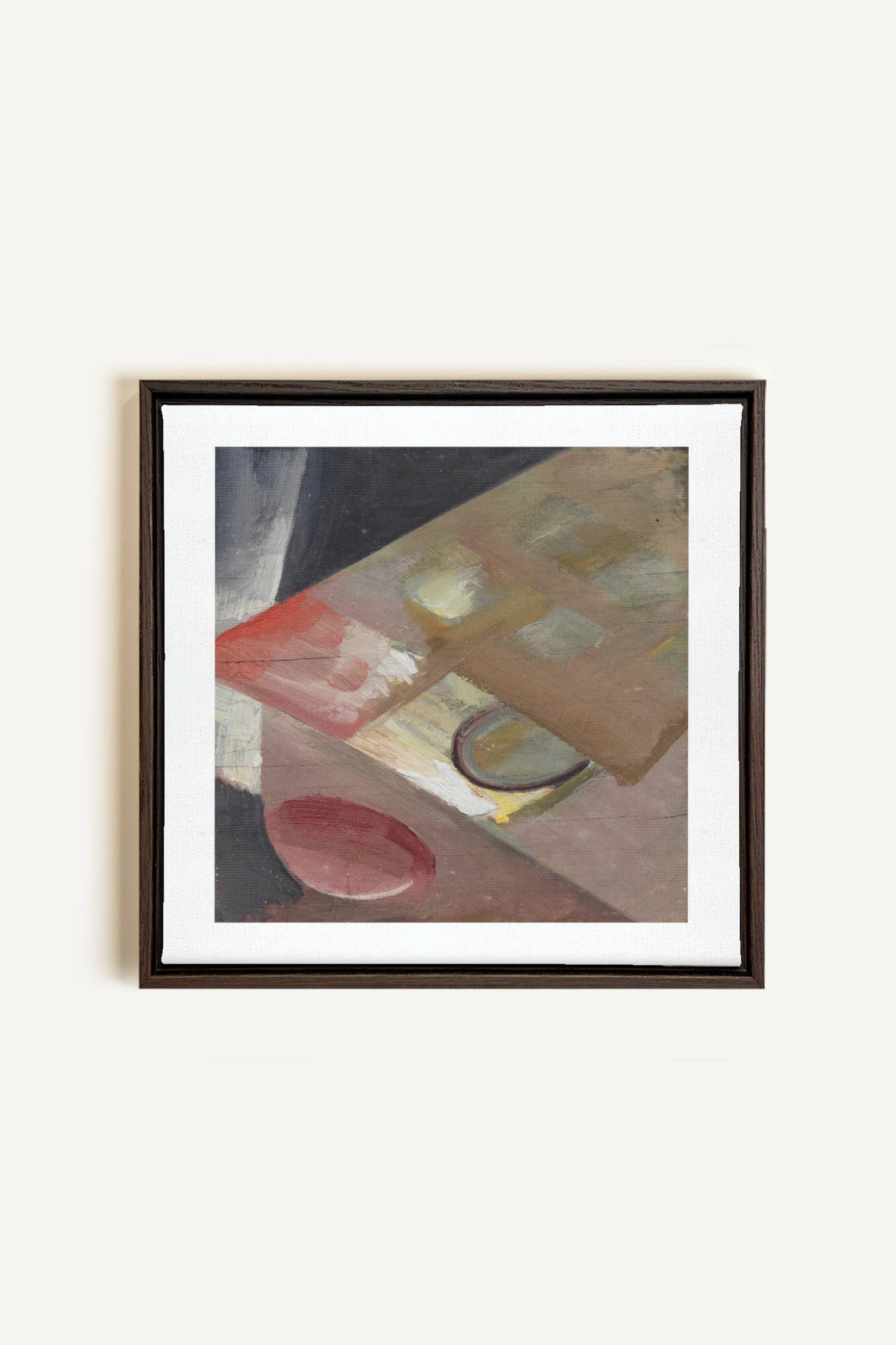TRAME D'OCRE, Oeuvre sur toile étirée, encadré Brun Noyer – Oleka Canvas
